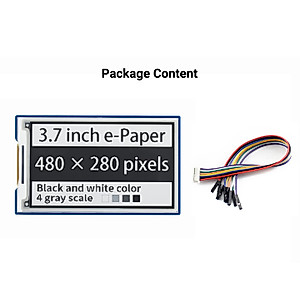 waveshare 3.7inch E-Paper E-Ink Display HAT Compatible with Raspberry Pi4B/3B+/3B/2B/B+/A+/Zero/Zero W/WH/Zero 2W 480×280 Pixels Black/White 4 Grey Scales SPI Interface Supports Partial Refresh