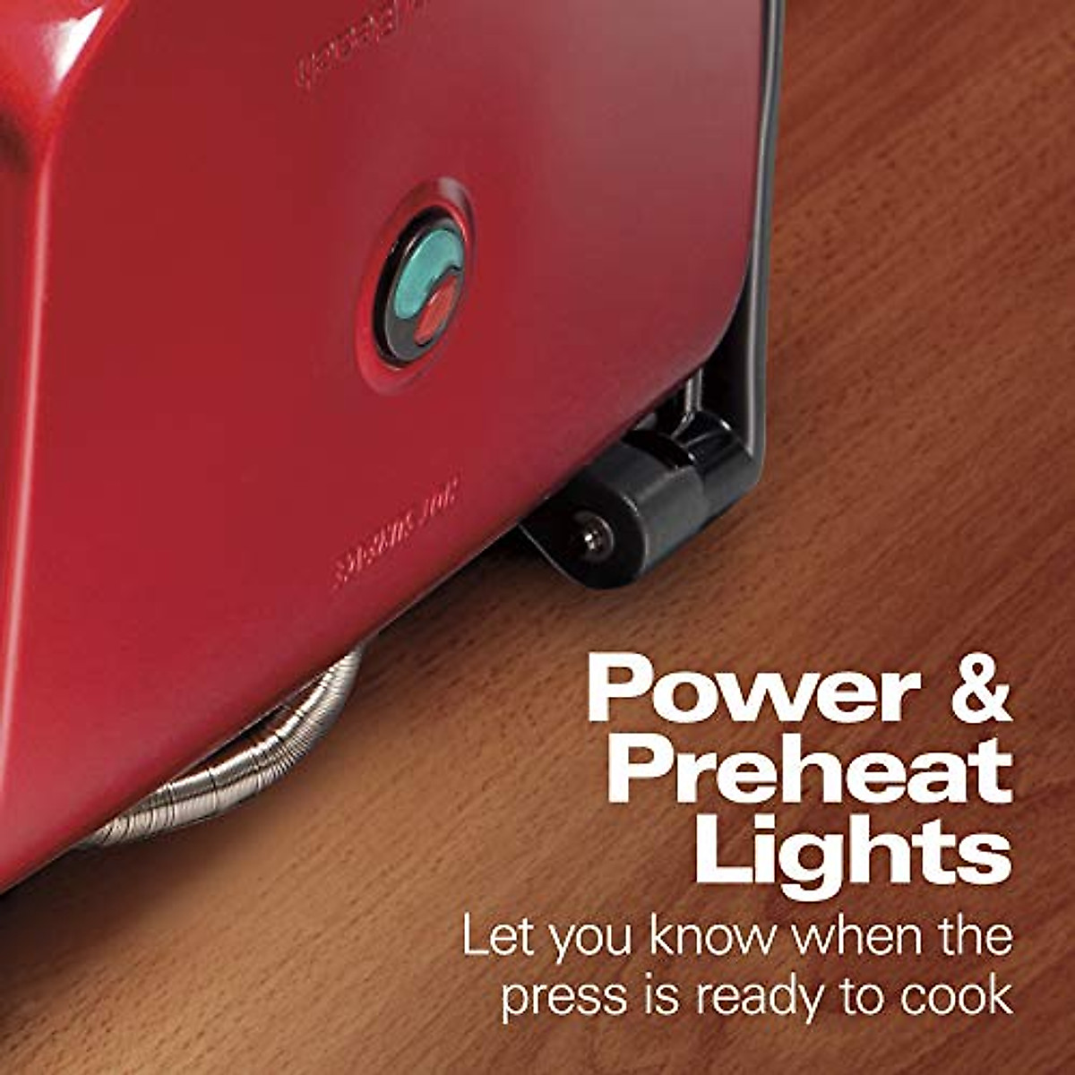 Hamilton Beach Electric Panini Press Grill with Locking Lid, Opens 180 Degrees for Any Sandwich Thickness, Nonstick 8" X 10" Grids, Red (25462Z)