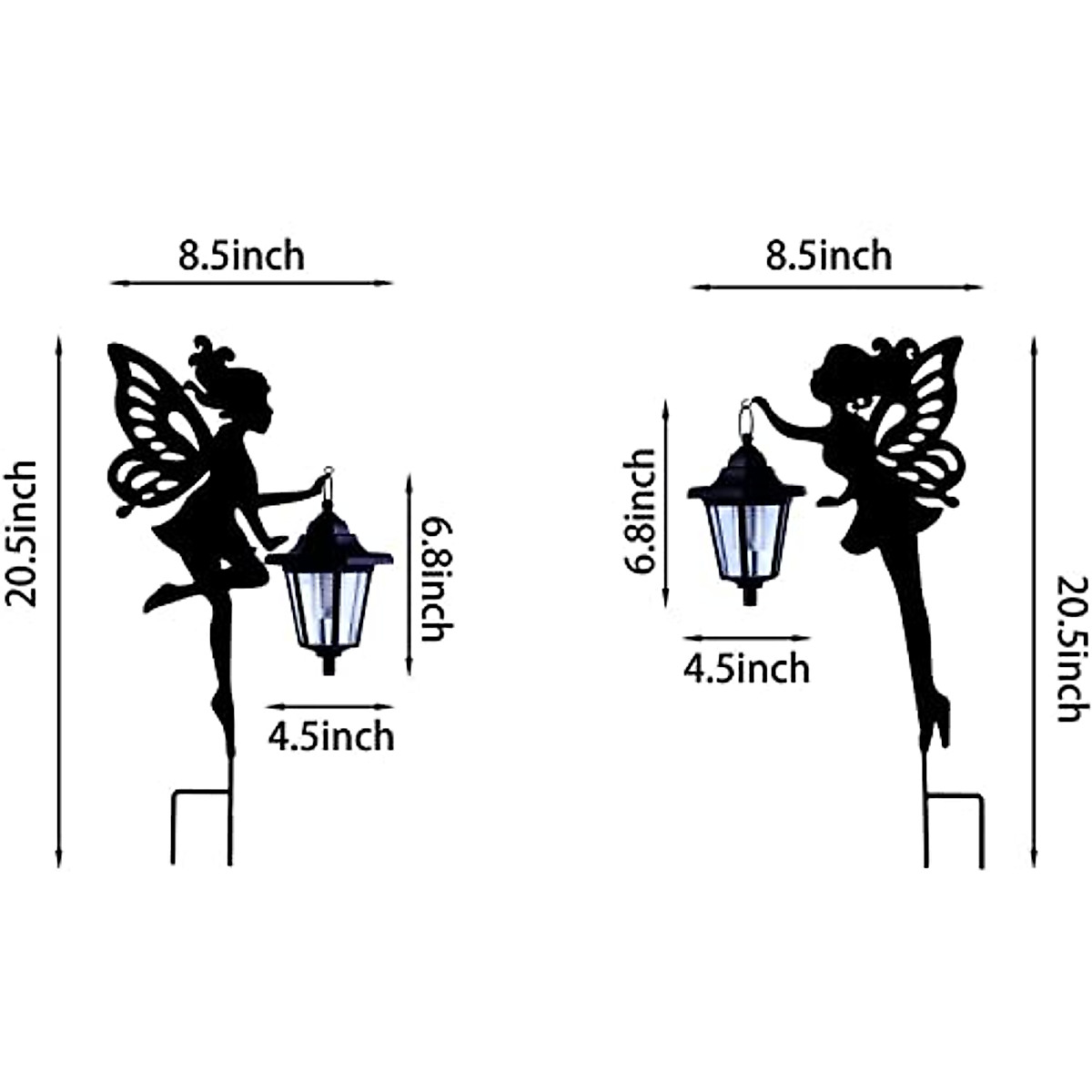 2 Pack Metal Fairy Solar Light Outdoor Decoration, Fairies Hanging Lantern with Ground Stakes Garden Decor, Black Decorative Sign Statue Silhouette Lamp for Outside Lawn, Patio Balcony Yard, Courtyard