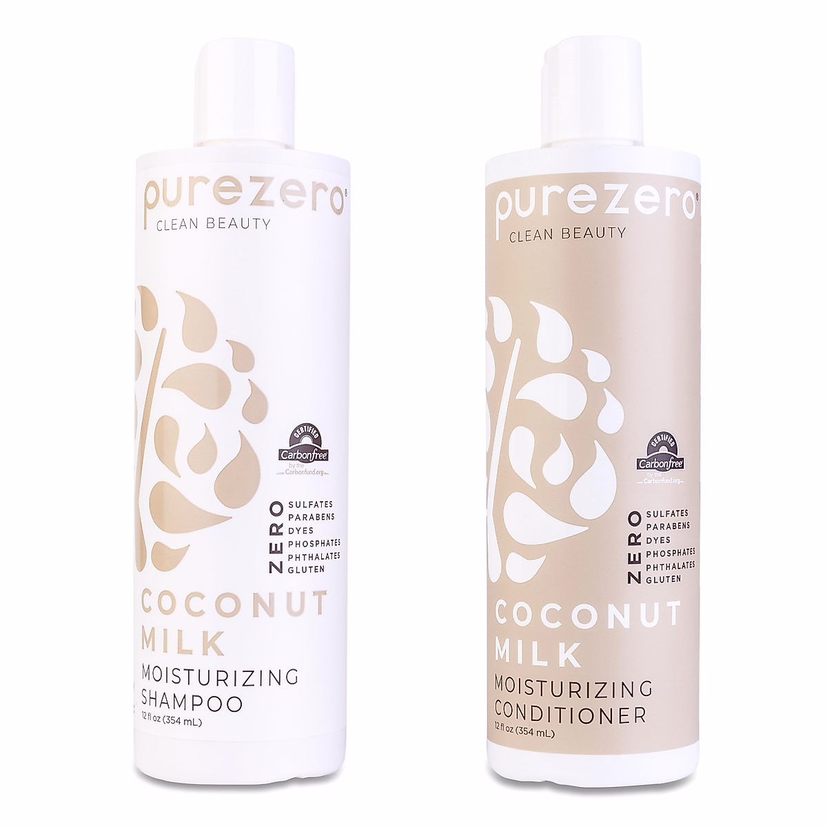 Purezero Coconut Milk Shampoo & Conditioner Set - 100% Vegan & Cruelty Free - Intense Hydration & Increase Shine - Zero Sulfates, Parabens, Dyes - Fight Dandruff & Frizz