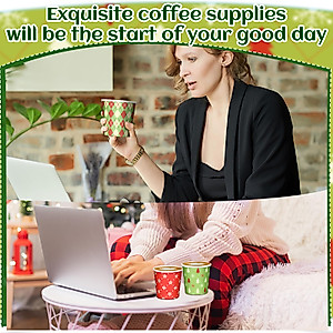 Maxcheck 300 Pcs Christmas Paper Cups 4 oz Disposable Holiday Supplies 6 Styles Paper Coffee Espresso Cups Xmas Green Red Drink Drinkware for Chocolate Tea Cocoa Beverage Party Office