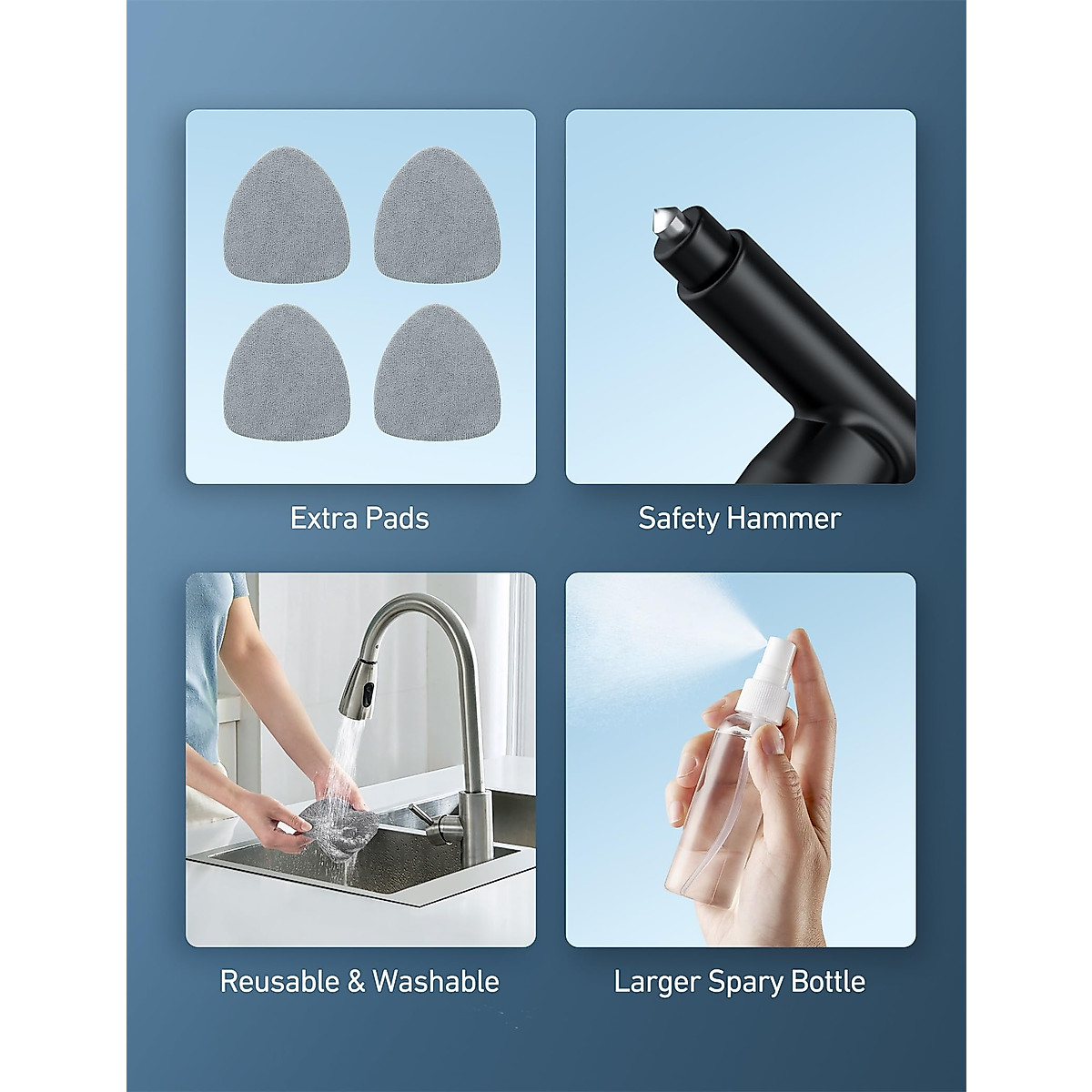 AstroAI Windshield Cleaner, Car Windshield Cleaning Tool Inside with 4 Reusable and Washable Microfiber Pads and Extendable Handle Auto Glass Wiper Kit, Gray