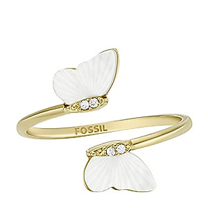Fossil Women's Stainless Steel MOP Butterfly Ring, Color: Gold (Model: JF04423710)