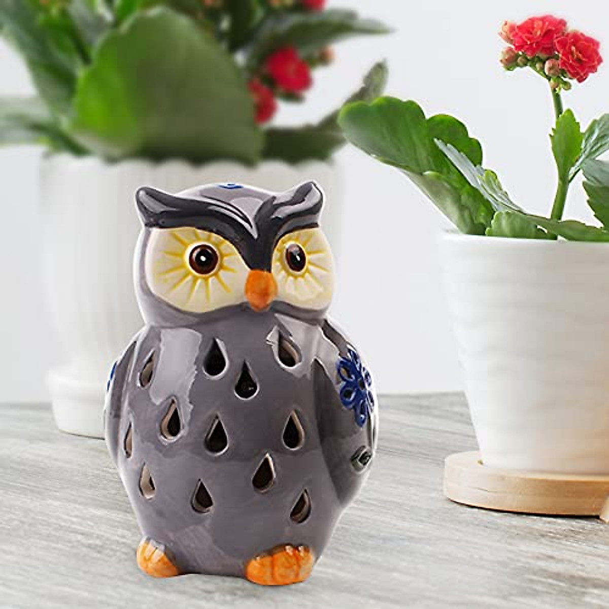 5.31in Ceramic Owl Garden Statue Figurines, LED Solar Light Lawn Lamp Yard Art Home Garden Decor