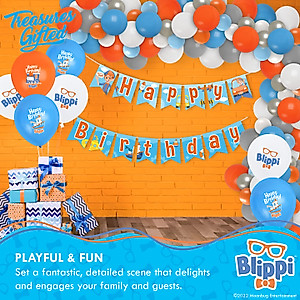 Treasures Gifted Blippi Birthday Party Supplies Vehicle - 12 Pack - Blippi Birthday Balloons Pack - Latex Blippi Balloon - 12 Inch Blippi Balloons Orange, Blue, & White - Blippi Party Supplies