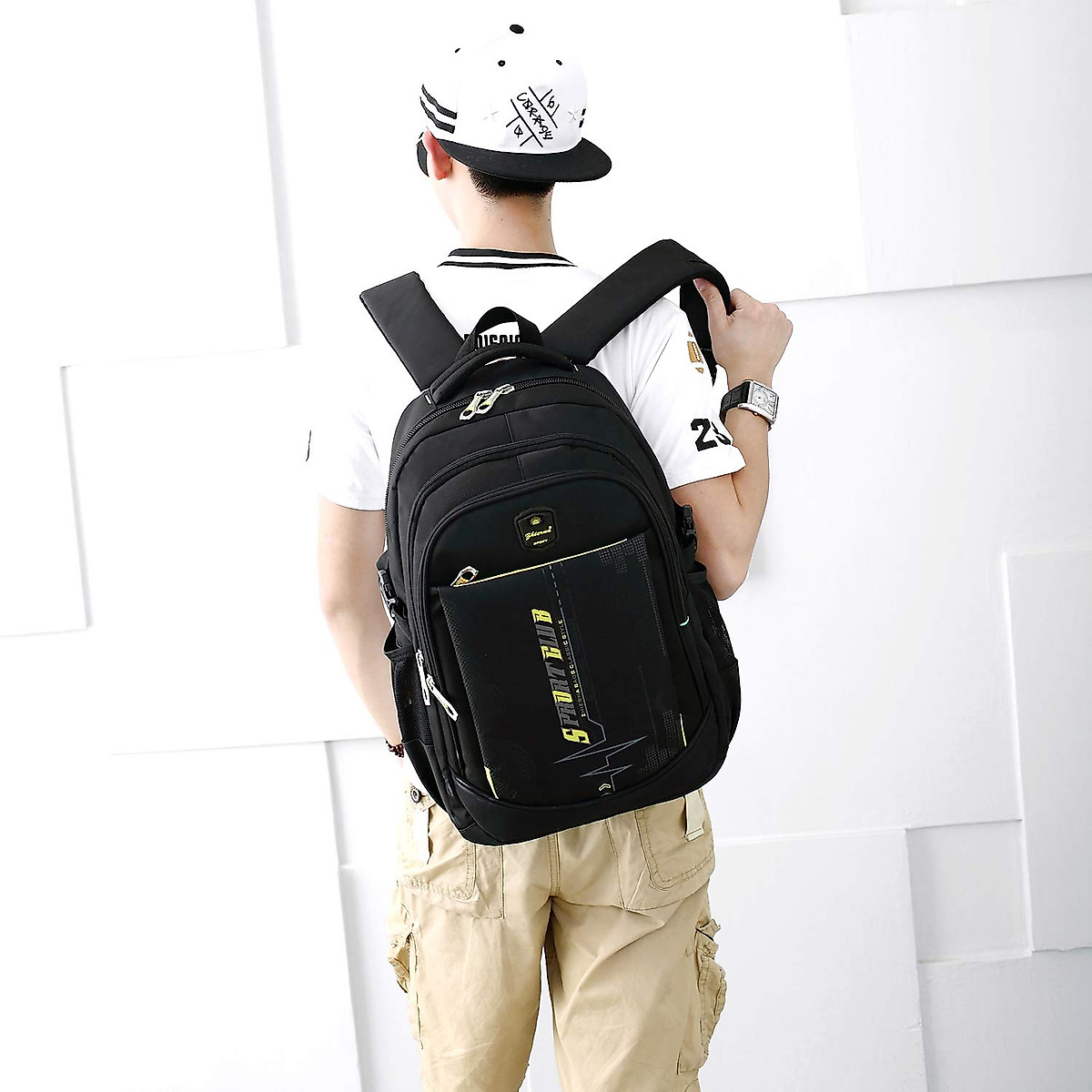 goldwheat School Backpacks Student Bookbag Casual Shoulder Daypack Travel Back Pack for Teen Boys (Black-3)