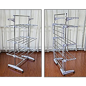 CHYSP Coat Hanger 6 Tiers Adjustable Telescopic Rolling Garment Clothes Airer Horse Stainless Laundry Rack Hanging Folding Hanger