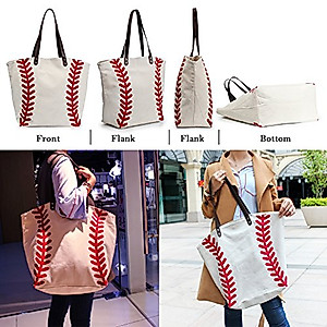 YIQIGO Baseball Bag Handbag for Woman Shopping Bag Travel Bag Canvas Casual Bag with Softball Varsity Gym Shoulder Handbag (Off White)