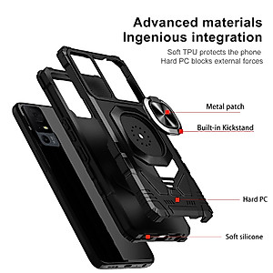 Ailiber for TCL 40 XE Case, TCL 40 X Case with Screen Protector Tempered Glass, Ring Kickstand for Magnetic Car Mount, Military Grade, Heavy Duty Shockproof Phone Cover for TCL 40 X 5G T609M-Black