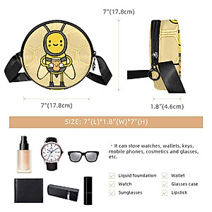 Bee Animal Crossbody Bag for Women Teen Girls Round Canvas Shoulder Bag Purse Tote Handbag Bag