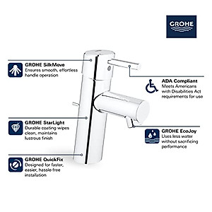 GROHE 3427000A Concetto, Single Hole Single-Handle S-Size Bathroom Faucet 1.2 GPM, Chrome