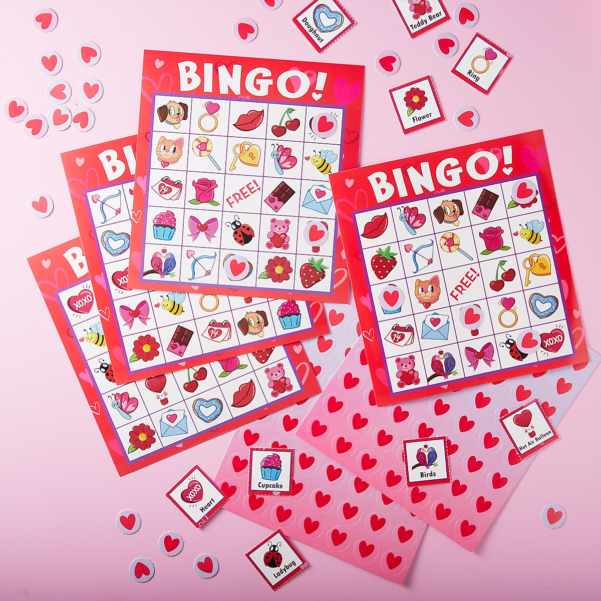 JOYIN 28 Players Valentine's Day Bingo Set, Game Cards for Kids School Classroom Party Supplies, Family Activity
