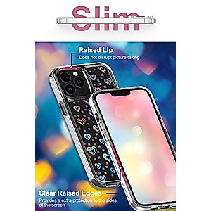 Jusy Compatible with iPhone 13 / iPhone 14 Case, Holographic Love Heart Iridescent Clear Kawaii Phone Case, for Women Aesthetic Laser Bling Rainbow Cute iPhone Cover, Holo Reflective Case