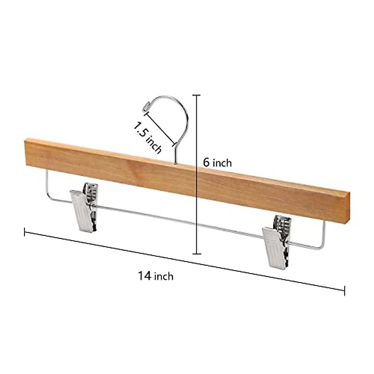 Tosnail 12 Pack Wooden Pants Skirt Hangers with Adjustable Clips, Solid Wood Jeans Hangers with Chromed Swivel Hook, Trouser Hanger for Men and Women's Clothing Closet Organizer