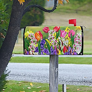 WOOR Spring Summer Flowers Daffodils and Tulips Magnetic Mailbox Cover Garden Yard Home Decor for Outdoor Standard Size-18"x 20.8"
