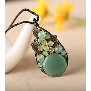 Xgimas Natural Jade Stone Necklace, Adjustable Rope Chain Length Lucky Protection Friendship Charm Pendant Necklace for Women Friends Gifts