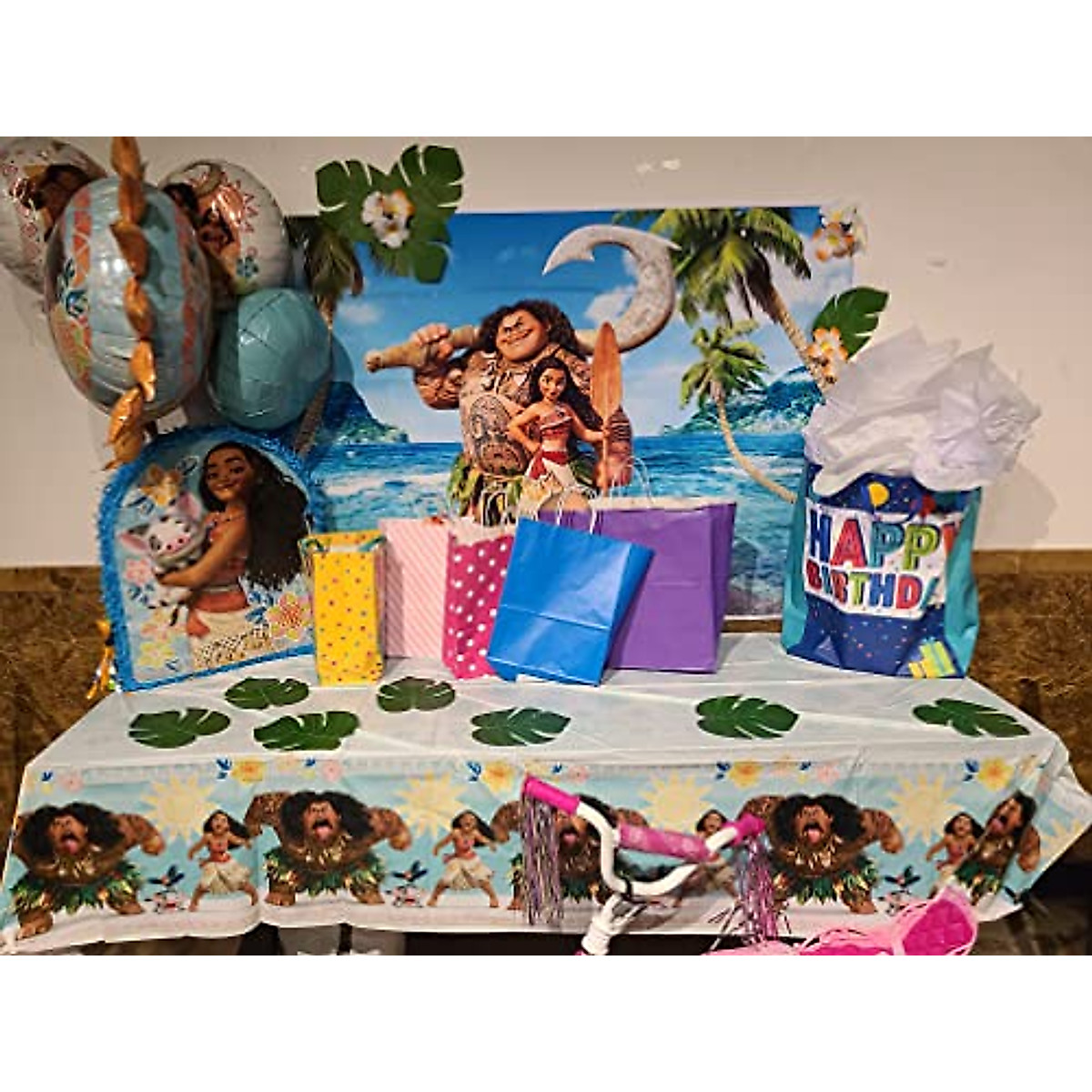 Moana Maui Backdrop Girl Birthday Party Background Cake Table Dress-up Banner Supplies Photobooth Props (7X5FT)