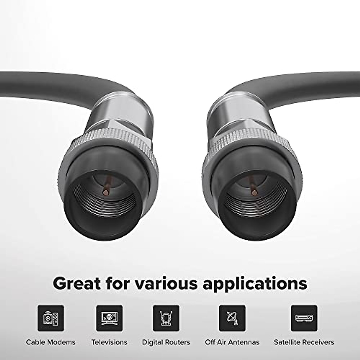 THE CIMPLE CO 50' Feet, Black RG6 Coaxial Cable with Rubber booted - Weather Proof Indoor/Outdoor Rated Connectors, F81 / RF, Digital Coax for CATV, Antenna, Internet, Satellite, and More