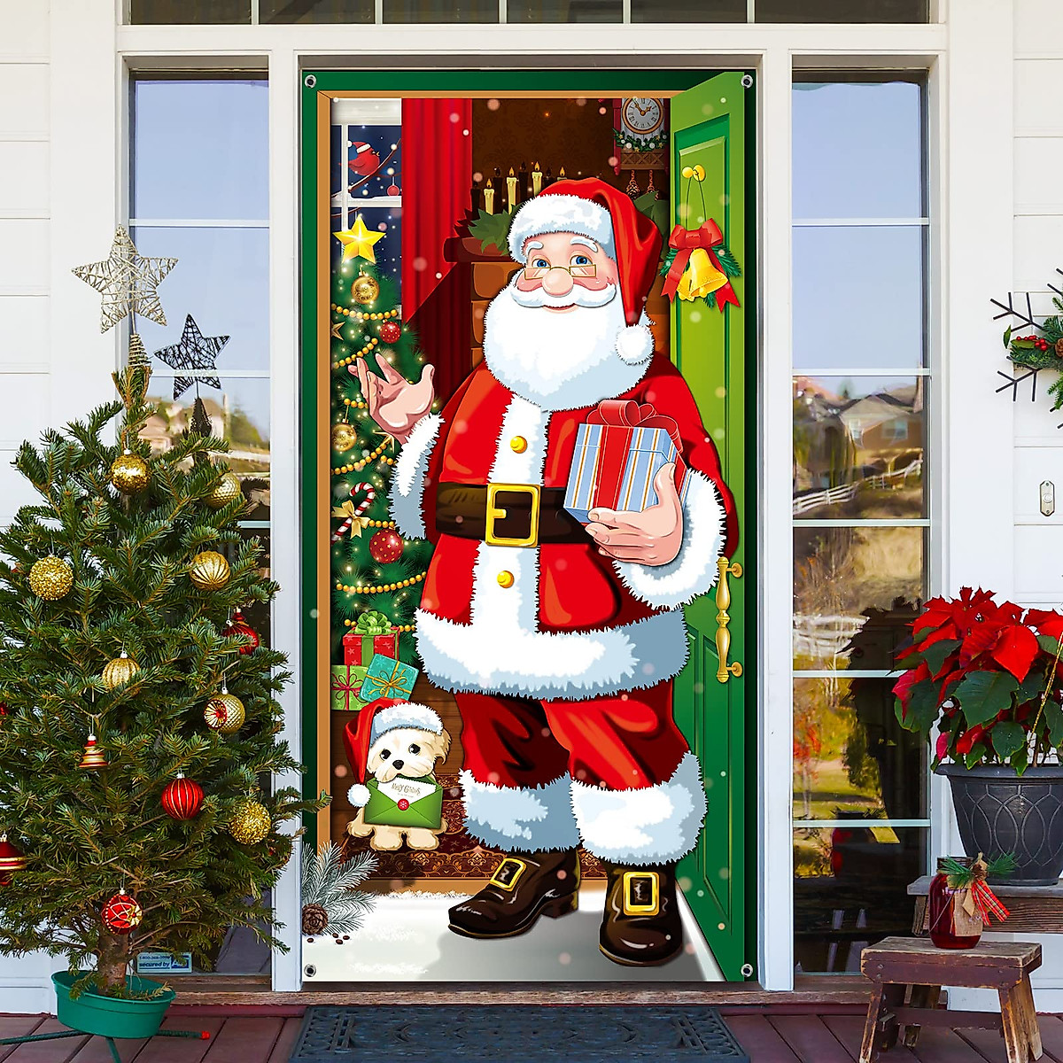 Christmas Door Cover Decoration Christmas Santa Claus Door Cover Xmas Door Hanging Banner Christmas Santa Background Banner for Home Front Door Holiday Christmas Decoration (Bright)