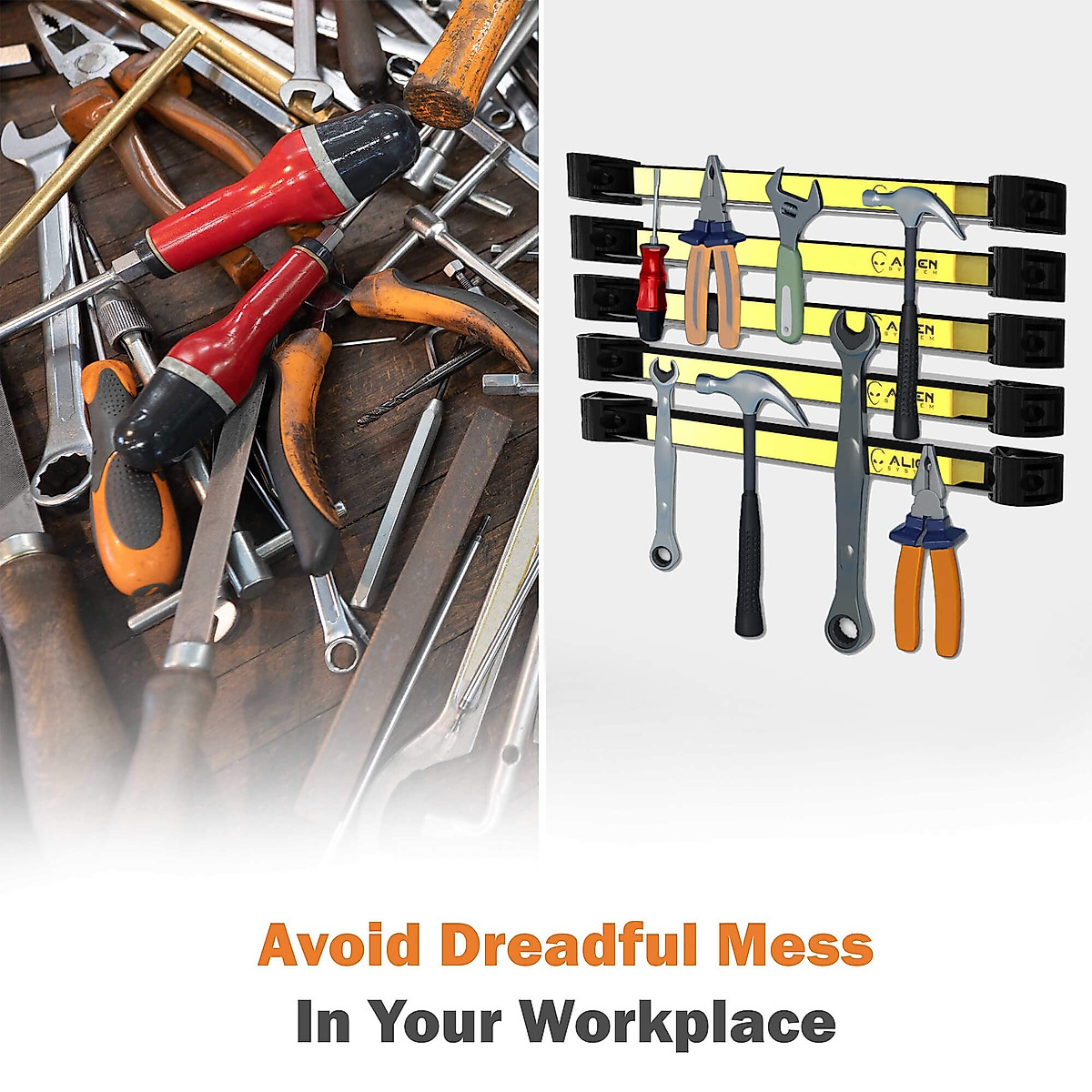 ALIEN SYSTEM Magnetic tool holder strip 5 Pack (60" total) - Tough PVC Sticker coated Magnet strip for tools - Get your tools organized