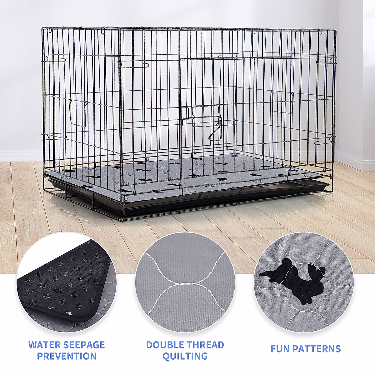 Guinea Pig Cage Liners, 2 Pack Washable 24'' x 47'' Fleece Bedding, Waterproof Reusable, Anti-Slip Pee Pad for Guinea Pigs, Rabbits, Hamsters & Small Pets