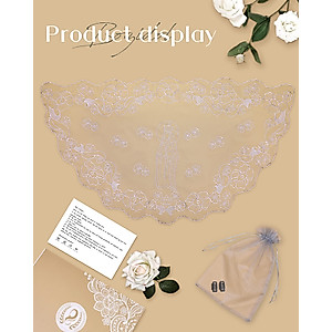 Bozidol Church Veil Lace Mantilla Religious Head Covering Velos para ir a la iglesia Catholic Mass Veil with Hairclip (White)