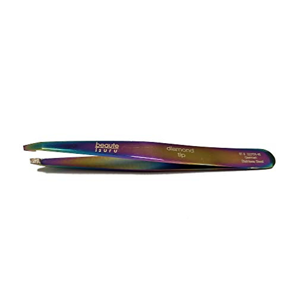 Professional Diamond Tip Eyebrow Tweezers (Rainbow Titanium Finish Slant Tip Tweezer BT2227DR 4.0)