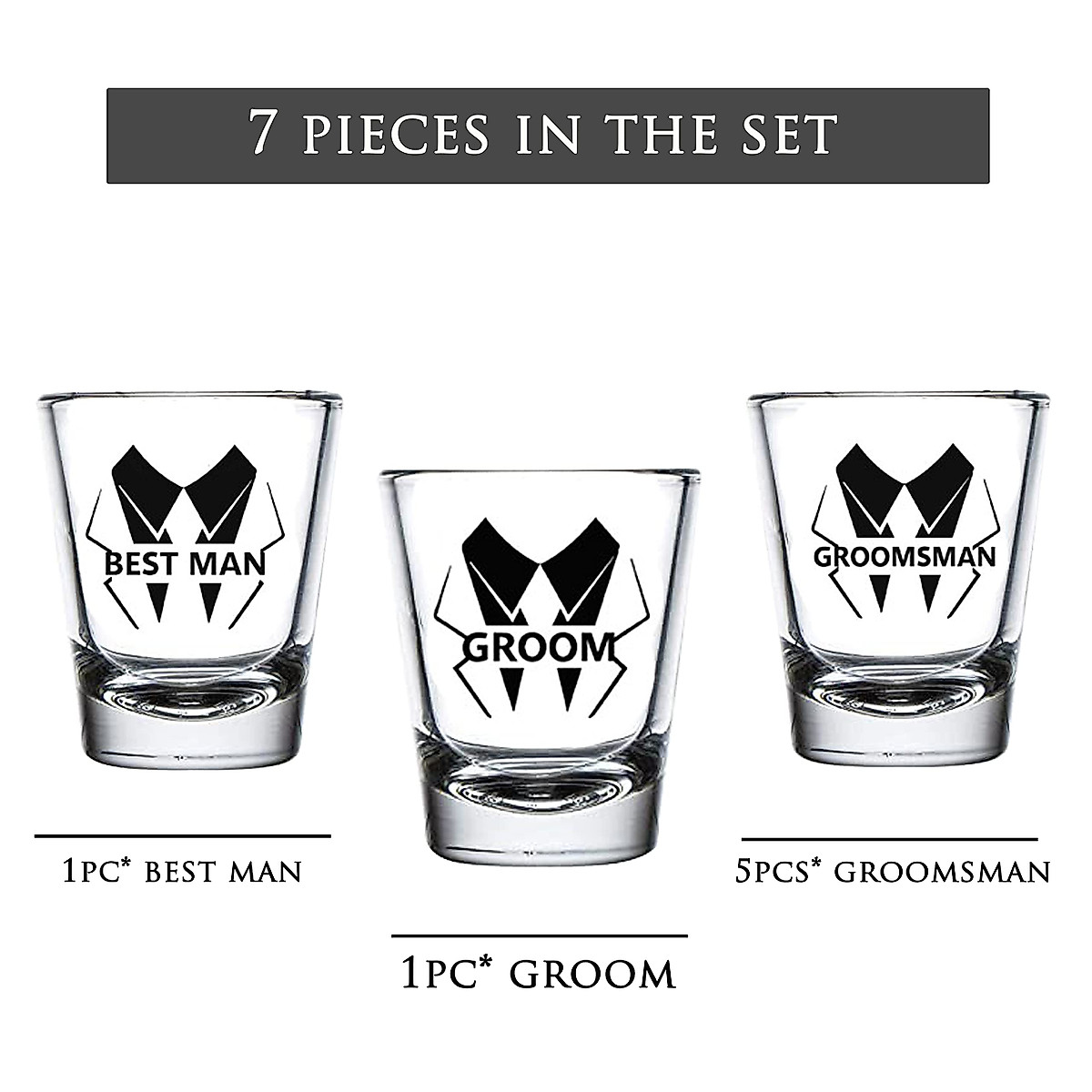 PartyGifts&beyond 7Packs Groomsmen Shot Glasses 1.5 OZ Groom and Best Man Shot Glasses Bachelor Party Favors Shot Glasses(Bold)