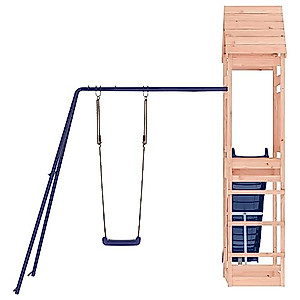 Loibinfen Outdoor Playset Solid Wood Douglas, Garden Play Set with 1 Play Tower,1 Wave Slide,1 Single Swing Set, Modern Outdoor Backyard Children's Climbing Wood Playground Playset,-4571