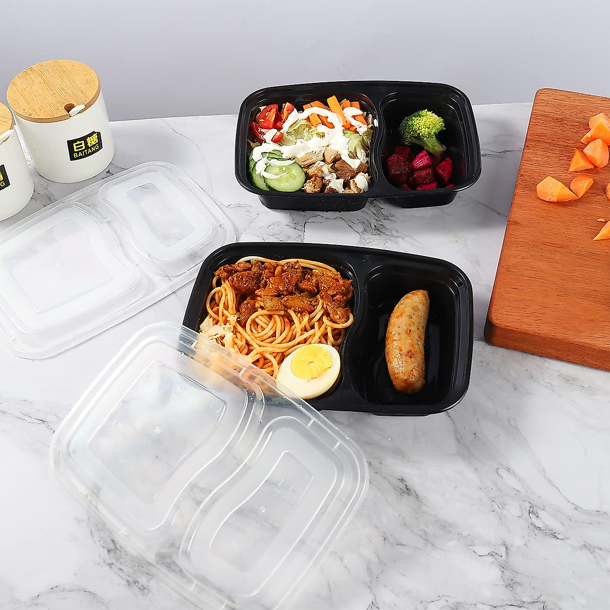 DODHEG 10 Pcs 2 Compartment Food Container, To Go Containers, Meal Prep Container, Meal Prep Containers with Lids, Reusable Bento Box , 34 OZ .