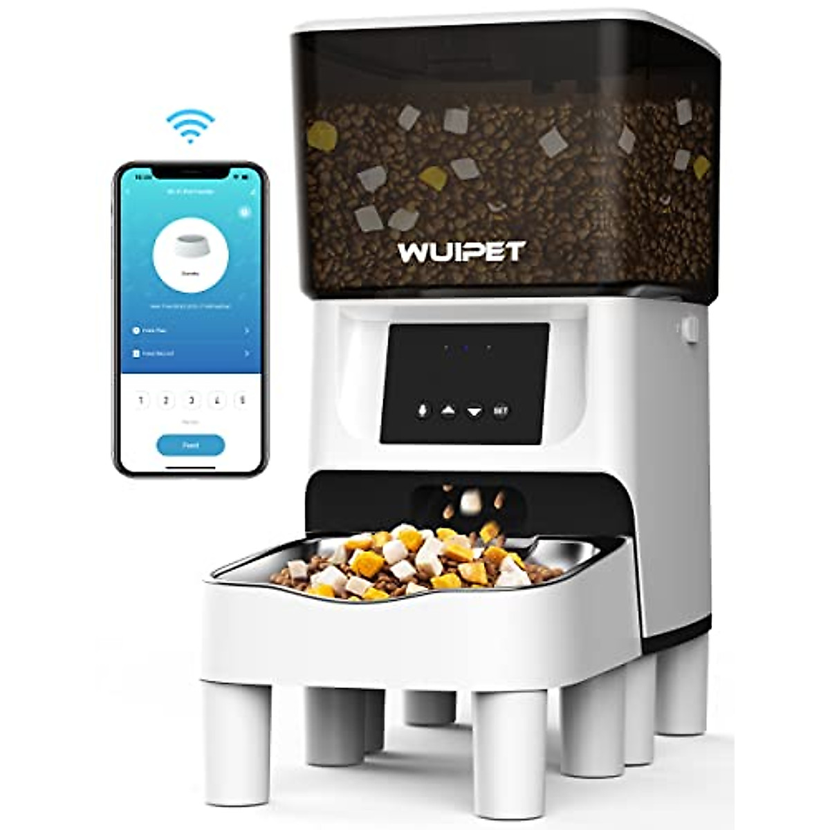 WUIPET Elevated Automatic Cat Feeders - WiFi Enabled Smart Pet Feeder with APP Control for Cats and Dogs - 17 Cups Height Adjustable Pet Dry Food Dispenser with Voice Recorder Up to 10 Meals Per Day