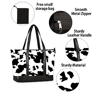 Large Tote for Women's Travel, Beach, Shoulder Bag with Zipper - 15.6'' Laptop Bag - Lightweight Tote Handbag in Cow Pattern