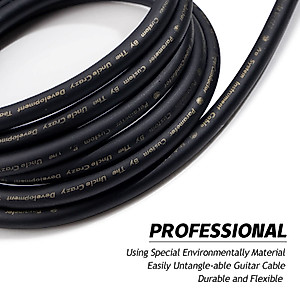 uncle crazy Guitar Instrument Cable, 10 Feet, 20 AWG Electric Instrument Cable Bass Amp Cord for Guitar Bass Amplifier Audio, Straight-Straight Angle, ¼ Inch (6.35mm) Connectors(Pro Black 10)