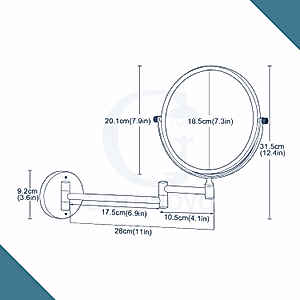gotonovo Wall Mounted Magnifying Mirror Pivoting Arm Double Sided Swivel Makeup Vanity Black Telescoping Handheld Mirror 8 Inch Magnification Round Base