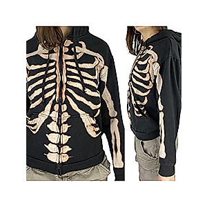Sunwittafy Women's Oversized Zip Up Hoodies Y2k Long Sleeve Skeleton Print Hooded Sweatshirt Egirl Harajuku Jackets Coat