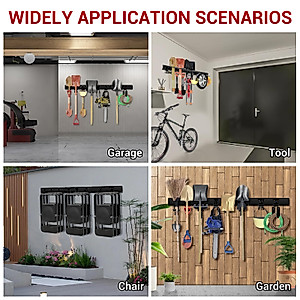 LADER 48 Inches Adjustable Garage Organization, 13 PCS Garage Tool Organizer Wall Mount, Garage Shelving with 8 Adjustable Hooks and 3 Rails, Tool Organizer Rack with Heavy Hook Tracks Max Load 1000LB