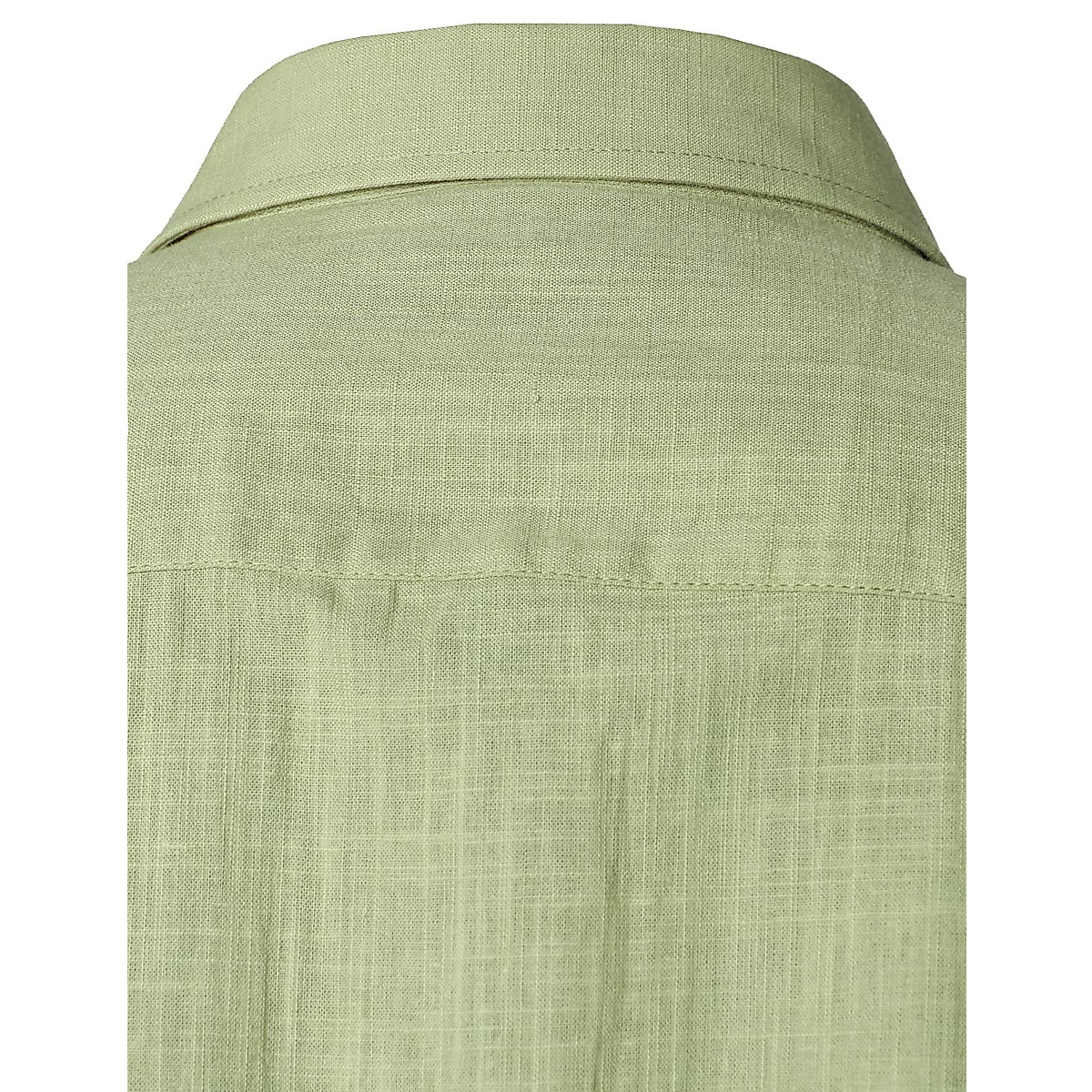 ZEROYAA Men's Fitted Cotton Linen Casual Short Sleeve Button Up Shirts Lightweight Beach Tops with Pocket ZLSC34-Bean Green Medium