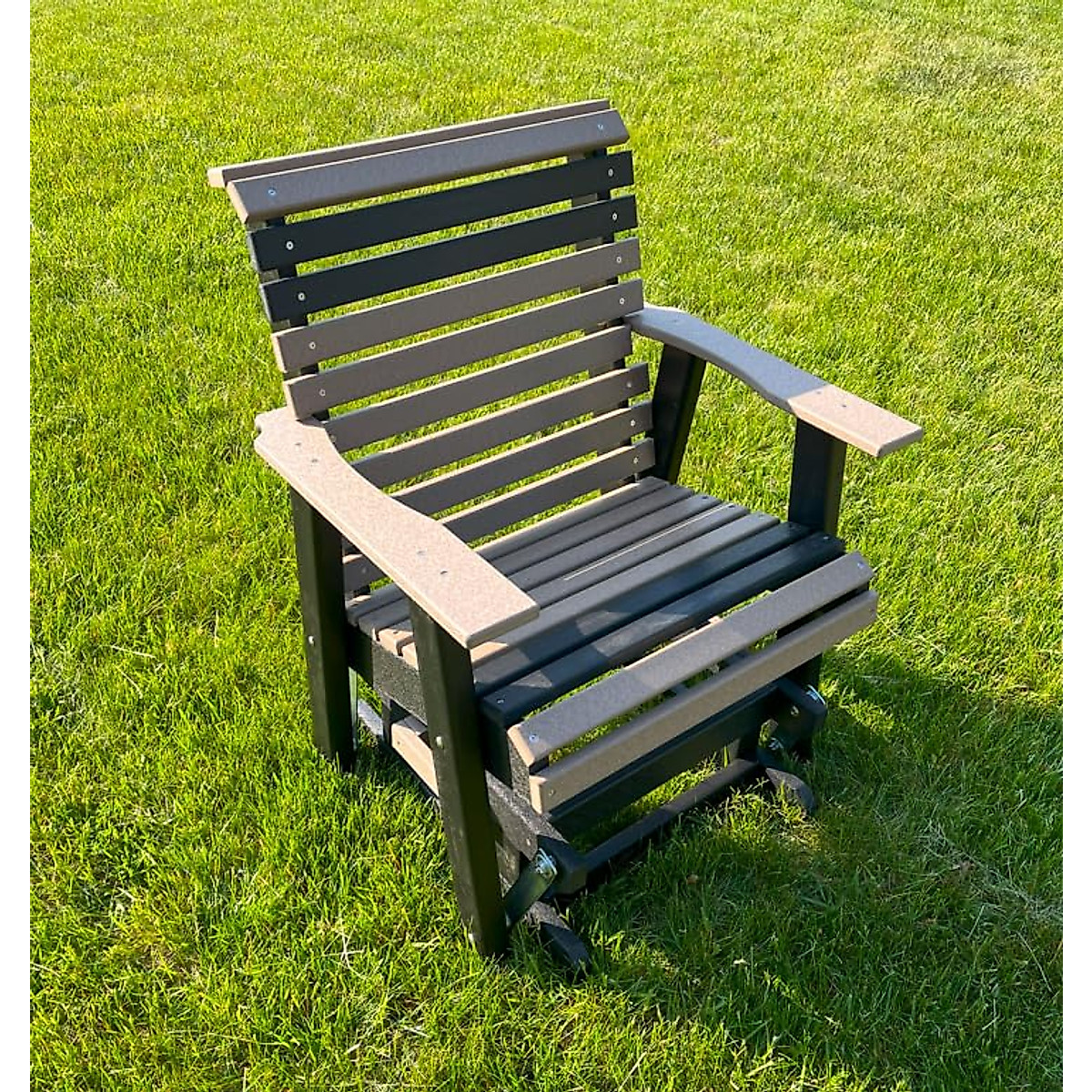 Poly Outdoor Glider - Premium Quality | Affordable Price - Amish Handcrafted in The USA - 20-Year Warranty - All-Weather Resistant & Maintenance Free - Rollback Style (Weathered Wood/Black)