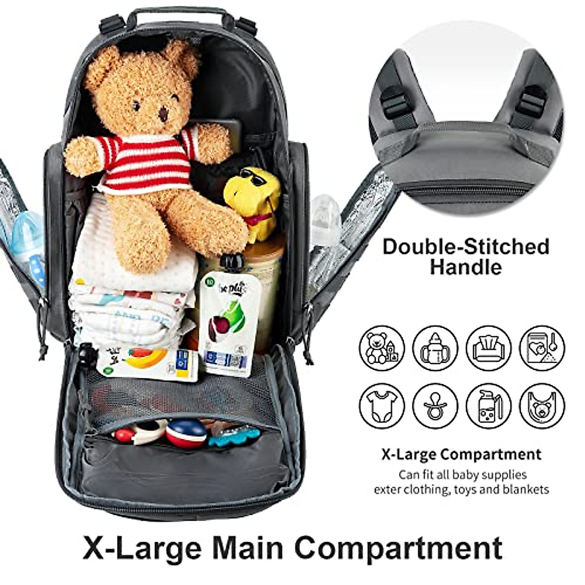 SHARKMOUTH Diaper Bag Backpack for Dad and Mom, Military Molle diaper Pack with Insulated Bottle Holders and Wipe Pocket