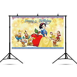 huio Princess Backdrop for Snow White Theme Birthday Party Supplies 5x3ft Snow White Theme Banner for Party Cake Table Decorations Baby Shower Banner