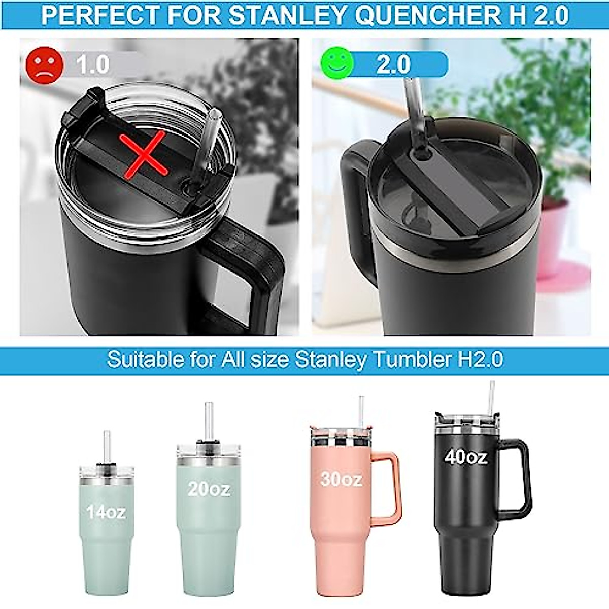 Silicone Spill Stopper for Stanley Quencher H2.0 Tumbler with Handle Including 2 Straw Covers,2 Leak Proof Drink Stopper,2 Round Leak Proof Plug for Stanley Cup Accessories-6 PCS