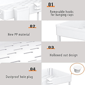 RIAAJ Kitchen Sink Shelf Pull Out Under Sink Organiser and Storage 2-Tier Sliding Cabinet Basket Organizer Drawers Bathroom Cabinet Organiser with Hooks for Desktop Kitchen Sink Organizer, White