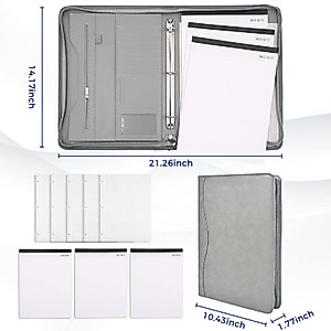 Sbrinnaliao 3-Ring Padfolio Portfolio Binder Organizer,PU Leather Folder Binder Business Planner Notebook Zippered Portfolio for Women/Men with Document Sleeve,Letter/A4 Size Clipboard