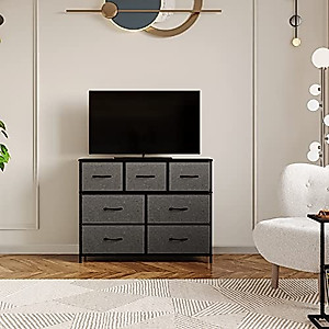 Maxtown Dresser for Bedroom with 7 Drawers, Dressers & Chests of Drawers with Fabric Storage Drawer, Sturdy Steel Frame, Wood Top, Closet Storage Organizer for Living Room/Bedroom/Hallway/Entryway,