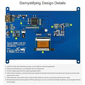 waveshare [Latest Version] Raspberry Pi 4 Display 7inch Capacitive Touch Screen LCD Monitor for Raspberry Pi 400 4 3 Model B Supports All Versions of Raspberry Pi Windows Capacitive