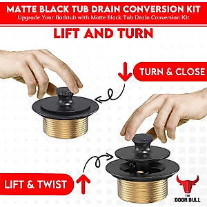 Lift and Turn Conversion Kit for Bathtub Drain Assembly, All-Brass Tub Drain | Includes Trim Waste, Single-Hole Overflow Face Plate and Removal Tool (Lift & Turn - Matte Black)