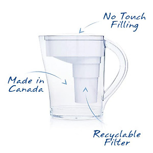 Santevia MINA Alkaline Water Filter Pitcher | Water Filtration System | Chlorine and Lead Filter | Water Purifier Pitcher | Home Water Filtration Pitcher | 9-Cup at Home Water Filter | Made in Canada