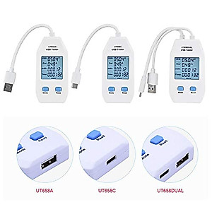 USB Detector Digital Portable Voltmeter Ammeter Power Capacity Tester Voltage Current Meter (UT658 Dual White)