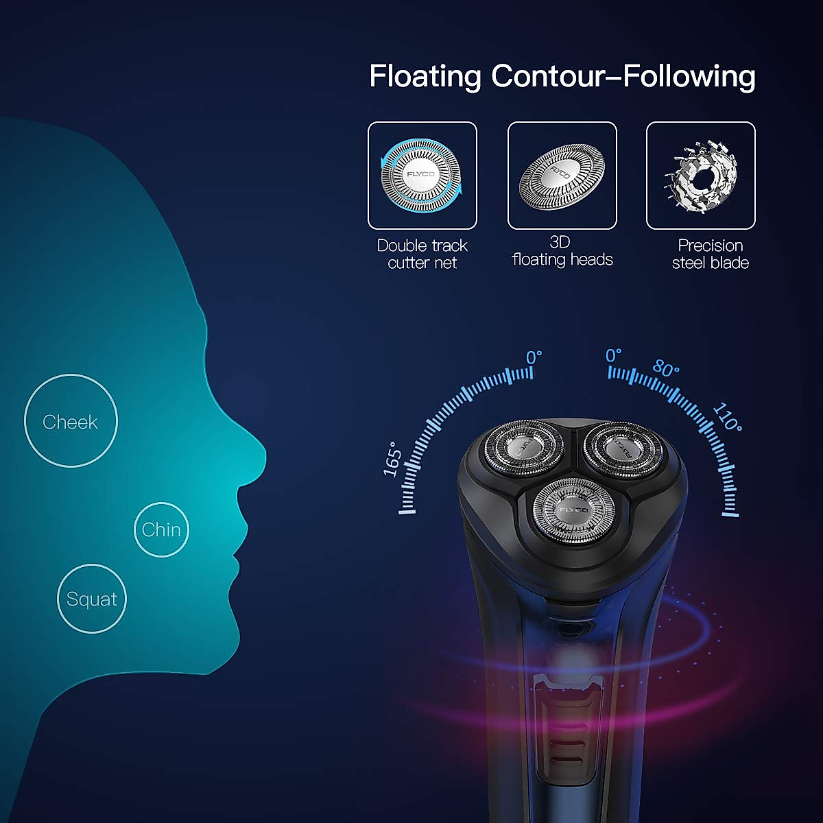 Electric Razor for Men, FLYCO Rechargeable Rotary Shaver, Waterproof IPX7, Wet & Dry Shaving Machines for Men with Pop-up Trimmer