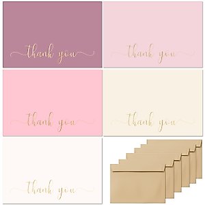 slapaflife Thank You Cards with Envelopes,20 Pack - 4x6 Inches Thank You Notes,Elegant Dusty Pink Emboss Gold Foil Pressed,Baby Shower Thank You Cards,Wedding,Formal All Occasion Cards